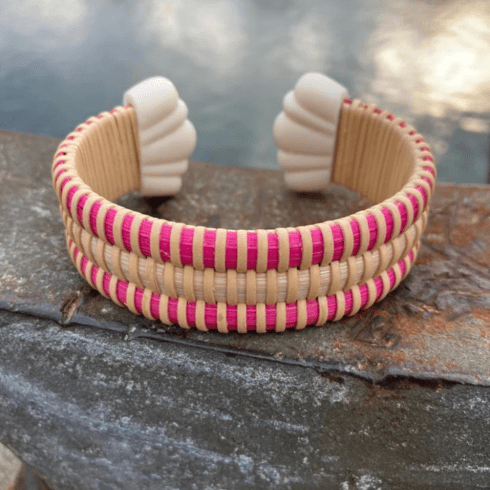 Nantucket Weave Stripe Scallop Shell Cuff Bracelet - Ocean Offerings