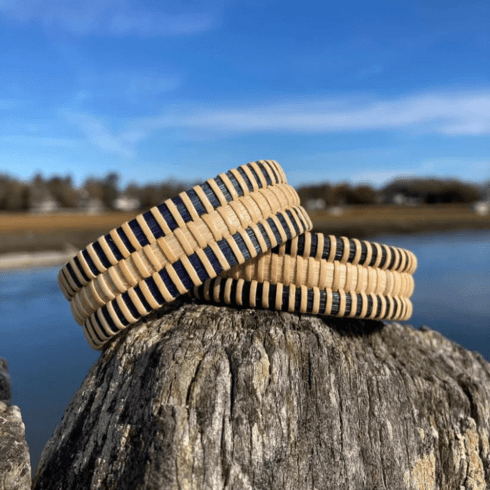 Nantucket Weave Stripe Scallop Shell Cuff Bracelet - Ocean Offerings