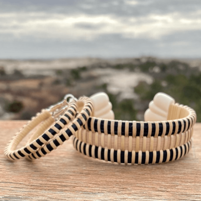 Nantucket Weave Stripe Scallop Shell Cuff Bracelet - Ocean Offerings