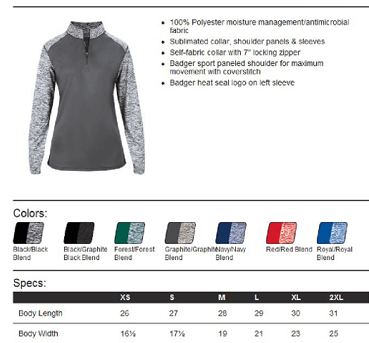 PERFORMANCE 1/4 ZIP PULLOVER - WOMEN'S SIZING