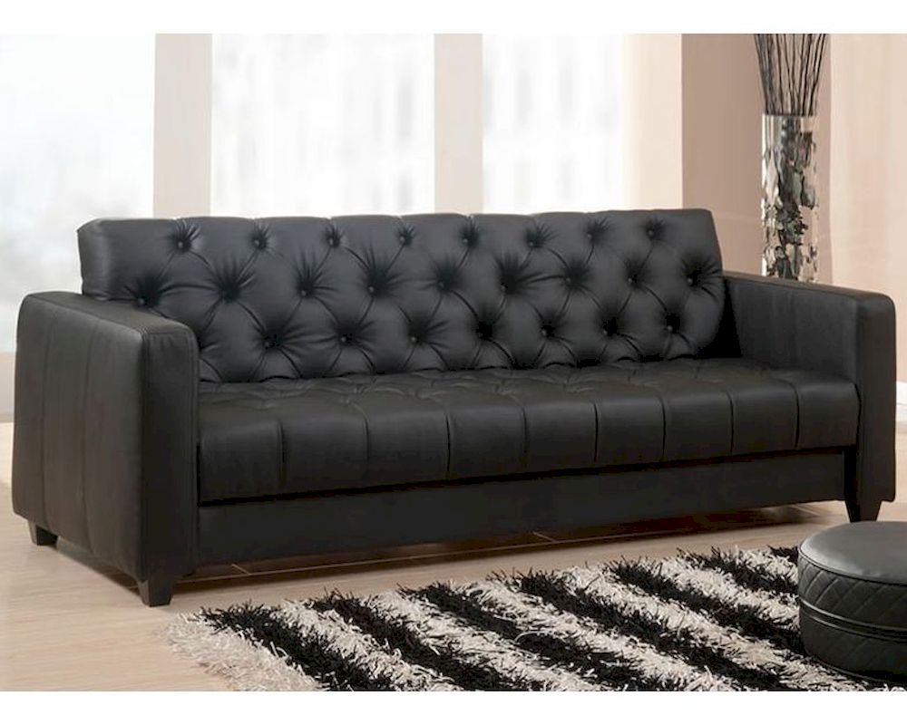 Abbyson Oxford Black Faux Leather Convertible Sofa AB-55MS-F07-BLK