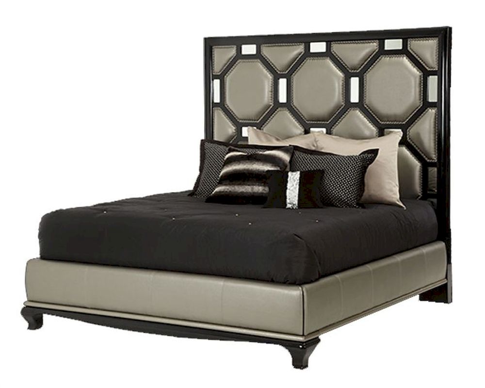 AICO After Eight Upholstered Bed in Black Onyx (3 pc) AI-19000BED-BLK