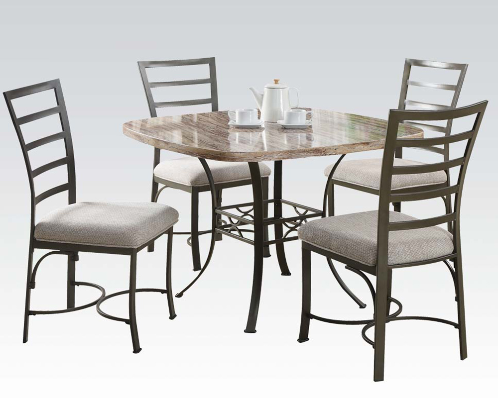 Dining Set Val w/ Marble Top Table by Acme Furniture AC70057SQWH-SET
