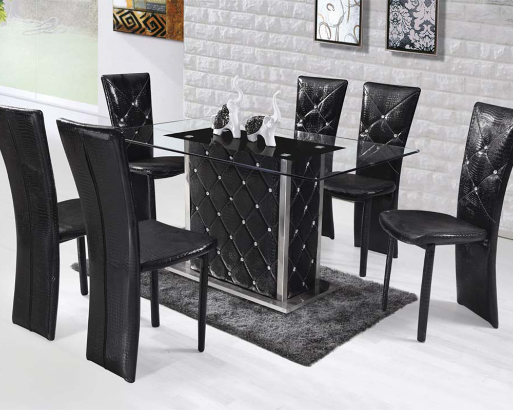 Dining Set w/ Rectangular Glass Top Table Nancy by Acme AC71385SET