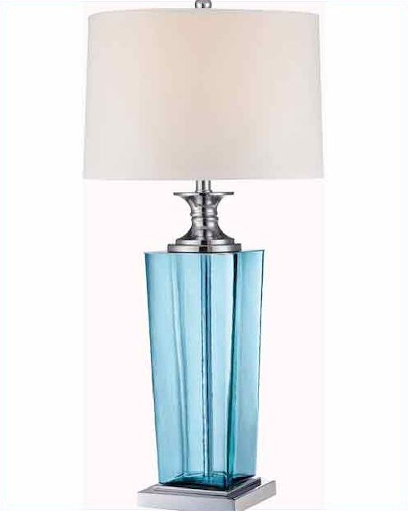 Lite Source Blue Glass Body w/ White Barnabas Table Lamp LS-22102L-BLU