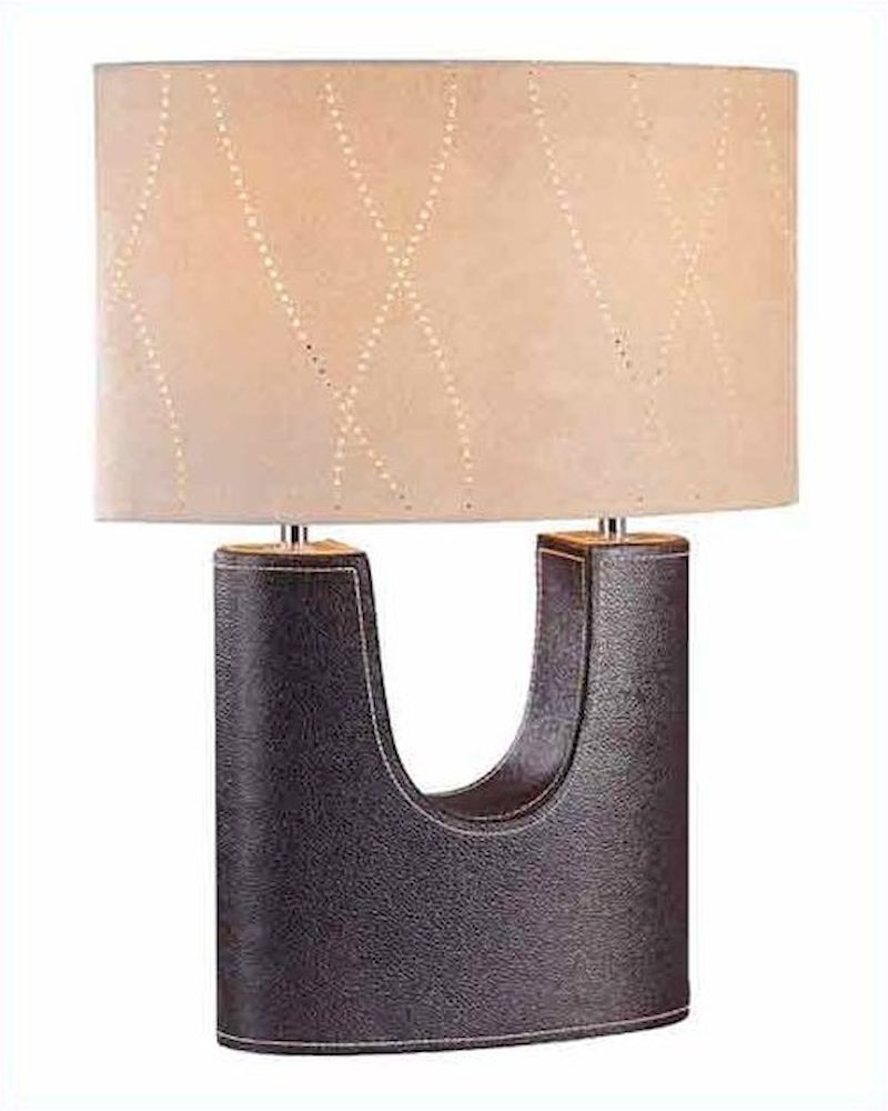 Lite Source Genuine Leather w/ Oval Suede Shade Table Lamp LS-20208LTR