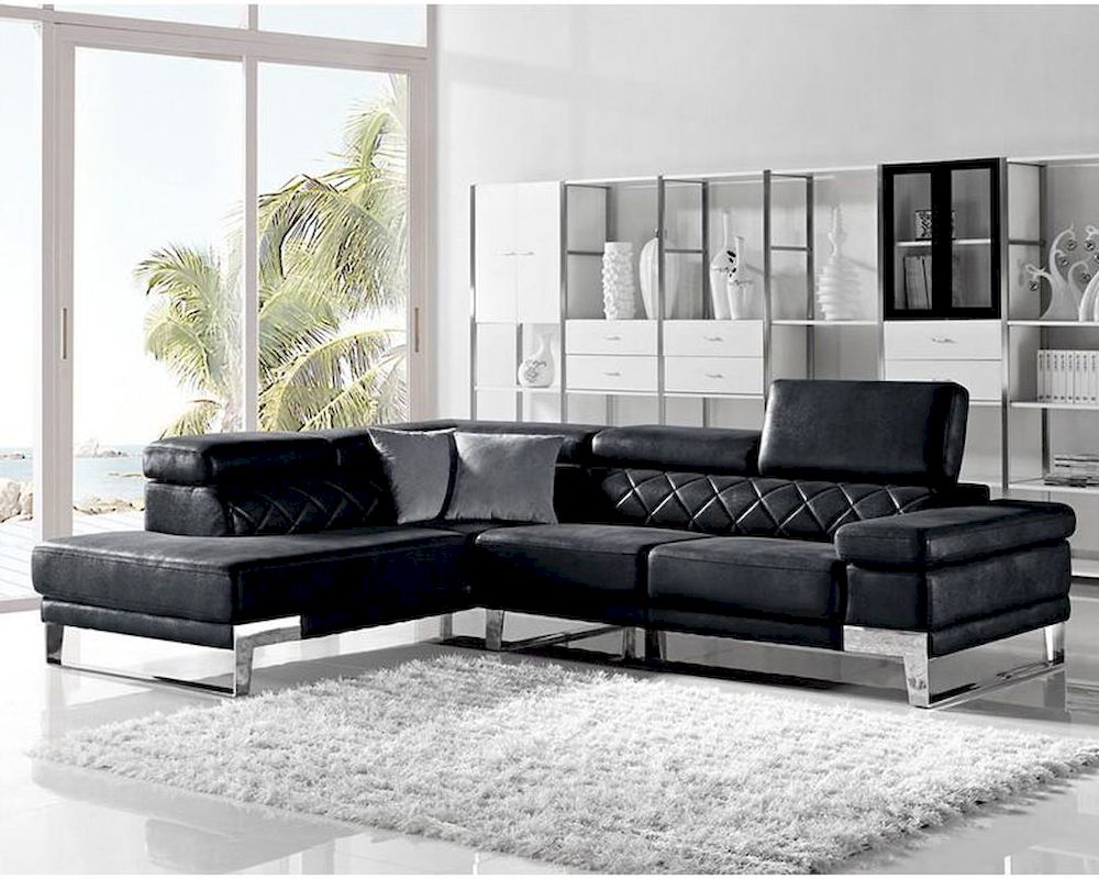 Modern Black Fabric Sectional Sofa 44L6054