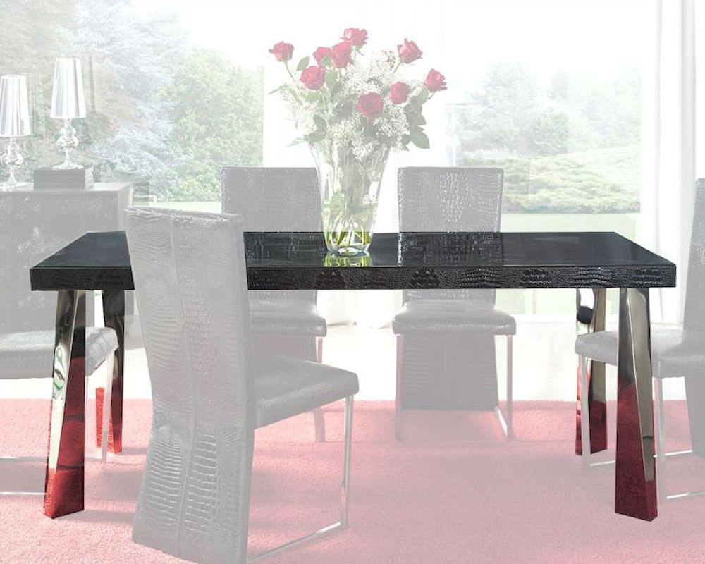 Modern Black Glass Top Dining Table Cruz European Design Spain 33D72