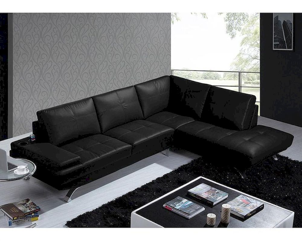 Modern Black Leather Sectional Sofa 44L5970