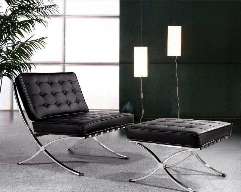 Modern Leather "X" Leg Chair And Ottoman Lounge Set 44LG0364
