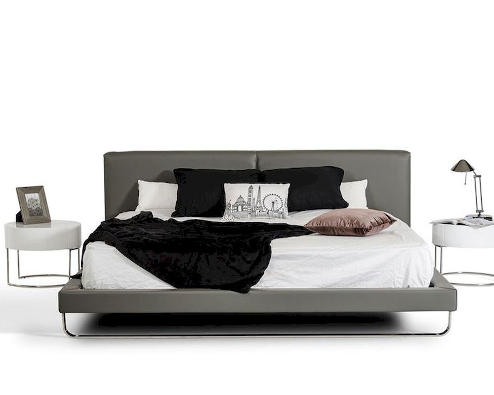 Modern Upholstered in Grey Leatherette Bed 44B130BD