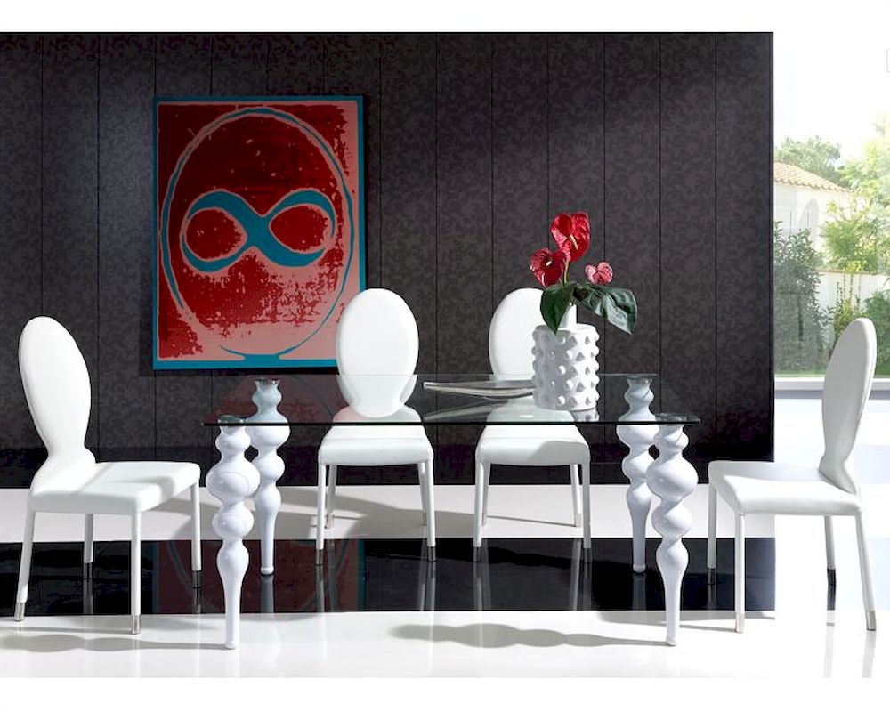 Modern White Dining Set Glass Top Table European Design Spain 33D211