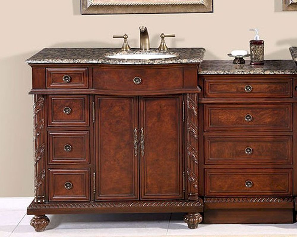 Silkroad 55" Single Sink Cabinet (Right Sink) w/Drawer Bank