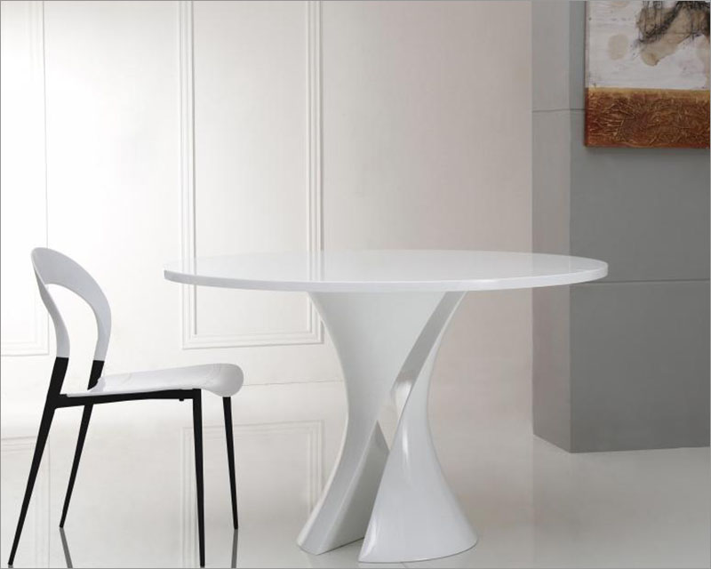 White Lacquer Dining Set w/ Round Table 44D1154-SET