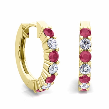 Custom 7 Stone Diamond and Gemstone Hoop Earrings Hoops