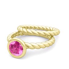My Love Bridal Set Sapphire Ring and 14k Gold Rope Wedding Band 5mm