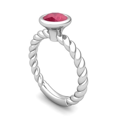 Bezel Set Solitaire Ruby Engagement Ring 18k Gold Rope Band 5mm