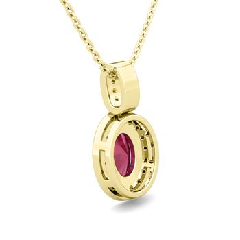 Diamond and Ruby Cluster Necklace in 14k Gold 7x5mm