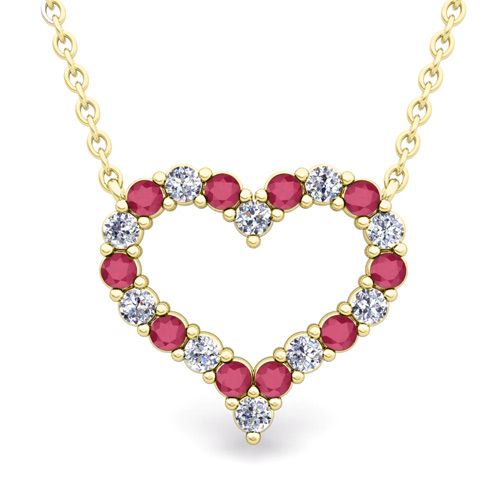 Pave Diamond and Ruby Heart Necklace in 18k Gold Pendant