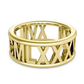 Custom My Love Roman Numeral Wedding Band Ring in Gold or Platinum