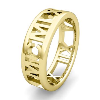 Custom My Love Roman Numeral Wedding Band Ring in Gold or Platinum