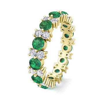 Garland Diamond and Emerald Eternity Band Ring in 14k Gold|My Love