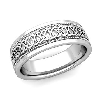 Custom Matching Celtic Wedding Band Ring with Diamond Gemstone