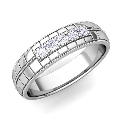 Matching Wedding Band in 14k Gold 5 Stone Diamond Wedding Ring