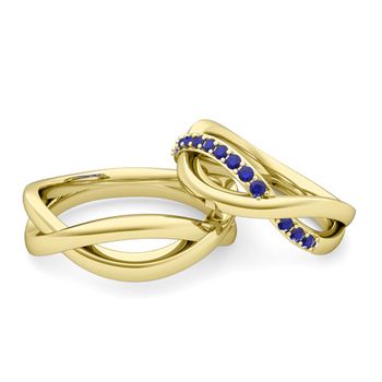 Custom His Her Matching Infinity Wedding Ring Band Diamond Gemstone