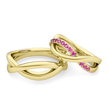 Custom His Her Matching Infinity Wedding Ring Band Diamond Gemstone