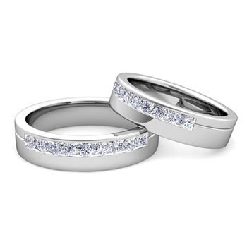 Custom Channel Set Matching Wedding Ring Band with Diamond Gemstone