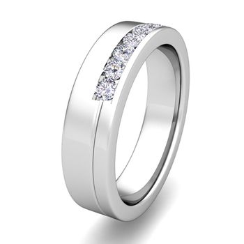 Custom Channel Set Matching Wedding Ring Band with Diamond Gemstone