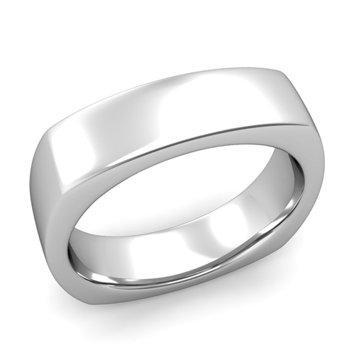 Square Comfort Fit Wedding Ring in 14k Gold Polished Band, 6mm