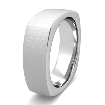 Square Comfort Fit Wedding Ring 18K Gold Brushed Band, 7mm
