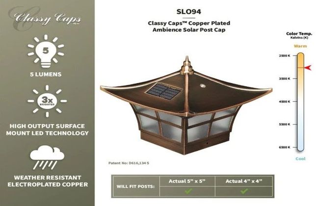 Classy Caps Ambience Solar Copper Post Cap Light