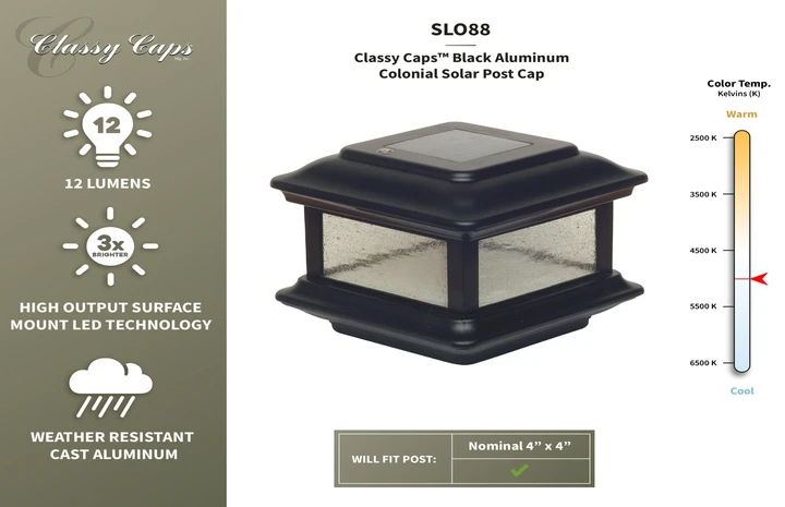 Classy Caps Colonial Solar Post Cap Black for 4x4 Posts