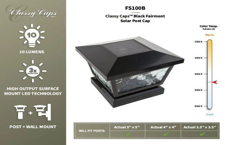 Classy Caps Fairmont Solar Post Cap or Wall Mount