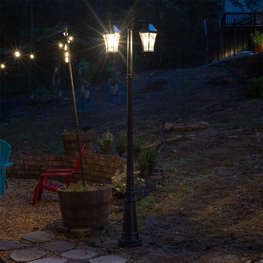 Victorian Morph Solar Lamp Post with Double Downward Lights
